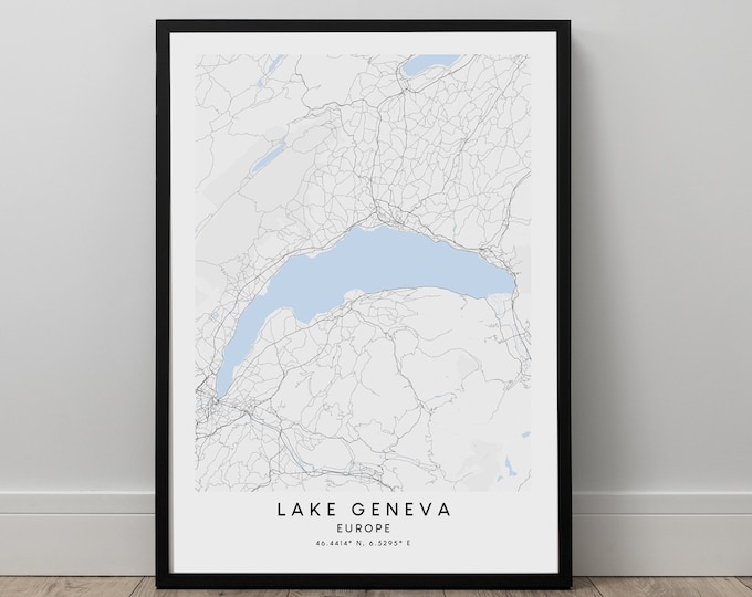 Lake Geneva Map Print Poster Canvas Wisconsin Map Print Poster Canvas ...