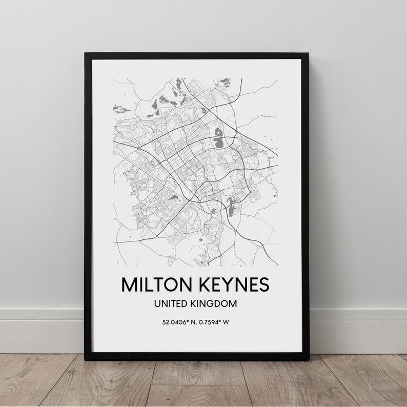 Milton Keynes Map Print Milton Keynes Town Map Wall Art Poster | Etsy