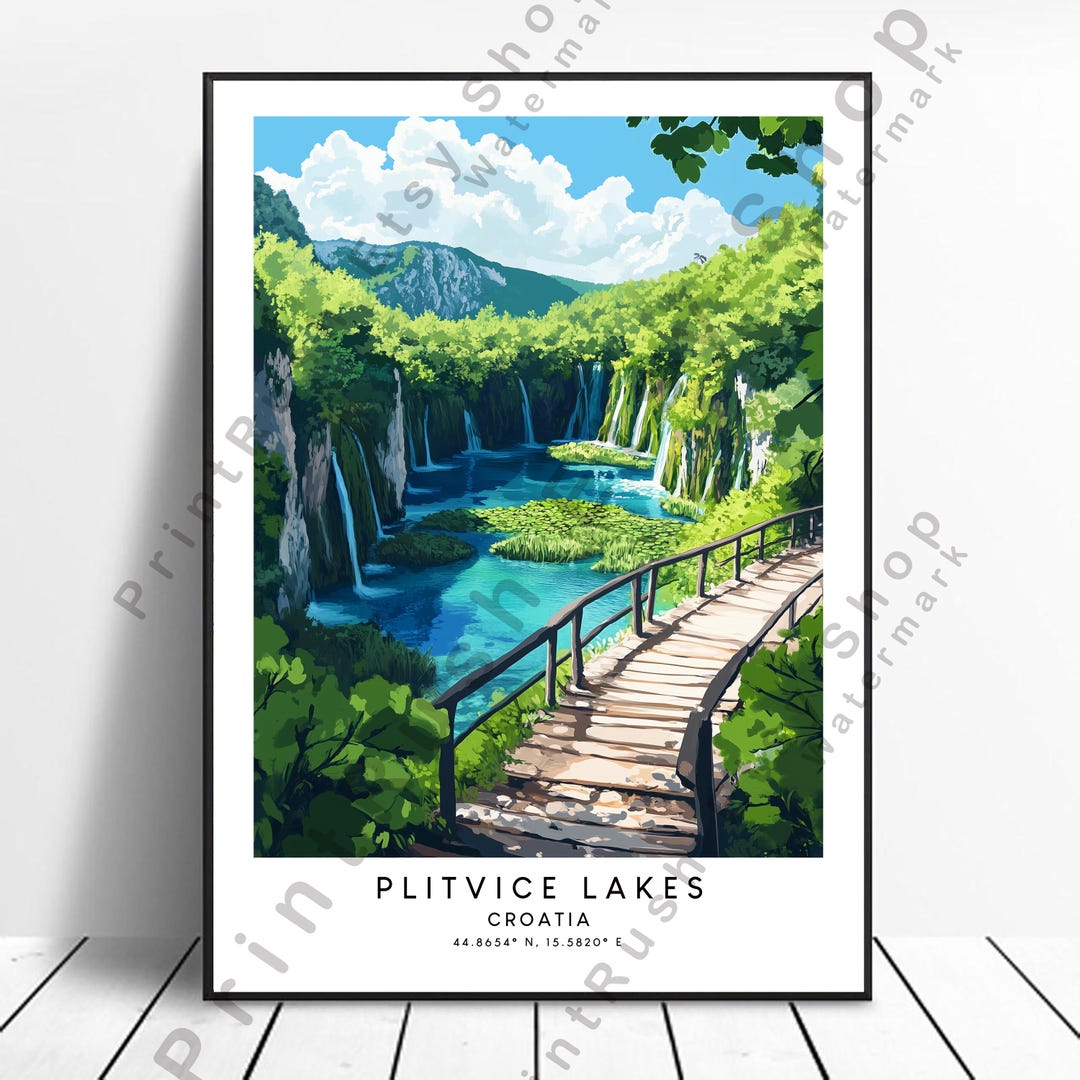 Plitvice Lakes Croatia Illustration Art Croatia Travel Poster Plitvice ...