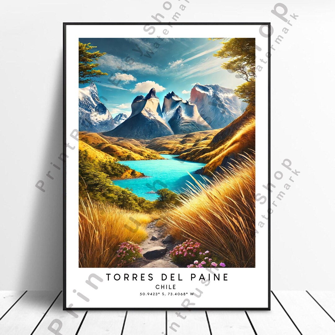 Torres Del Paine Illustration Art Chile Travel Poster Home Décor Torres ...