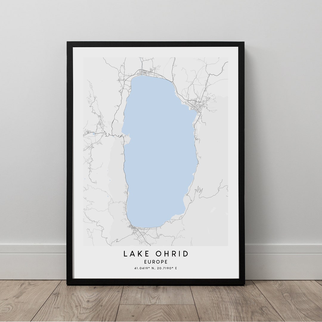 Lake Ohrid Map Lake Ohrid Poster Lake Ohrid Art Print Lake Ohrid Wall ...