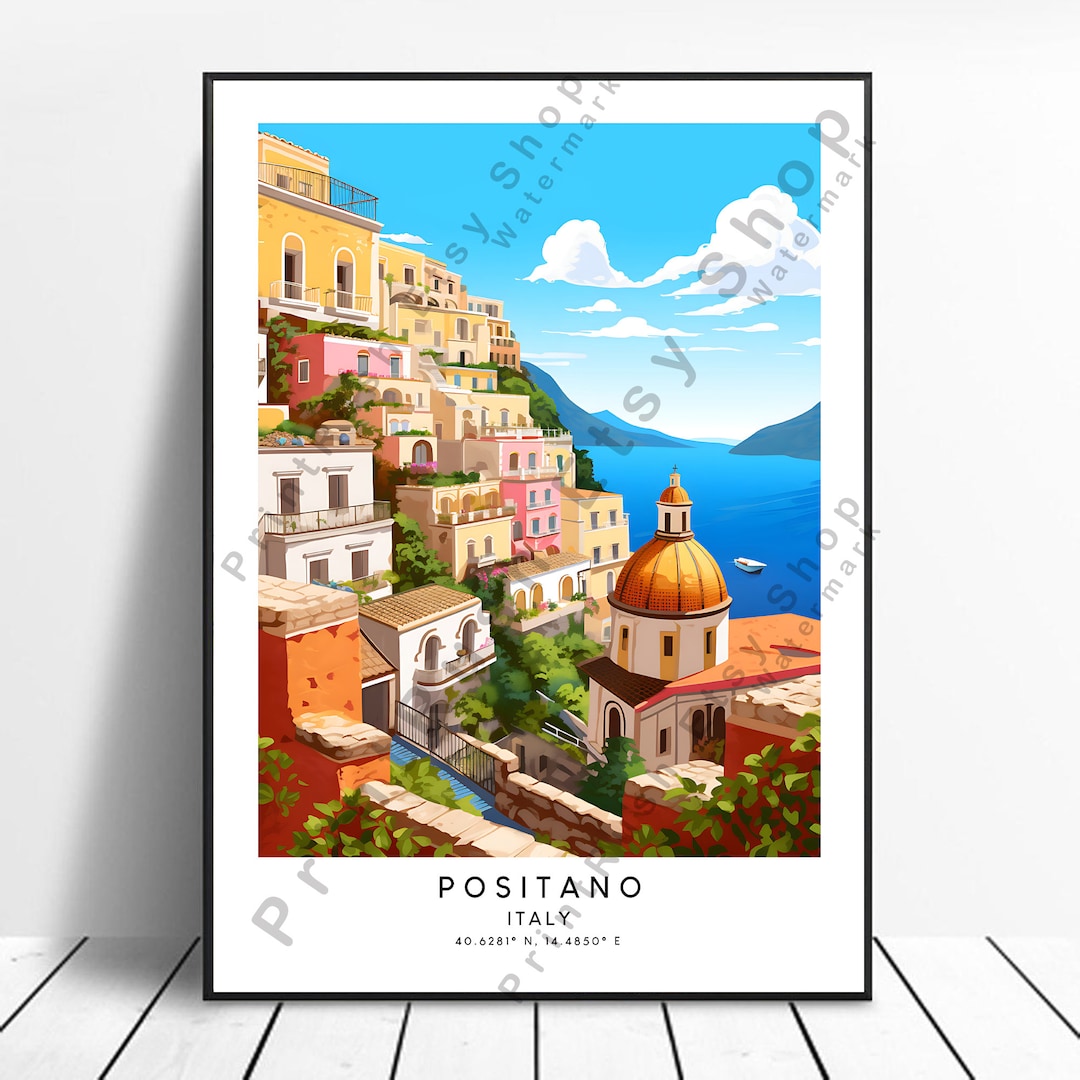 Positano Print Italy Poster Colourful Positano Poster Positano Travel ...
