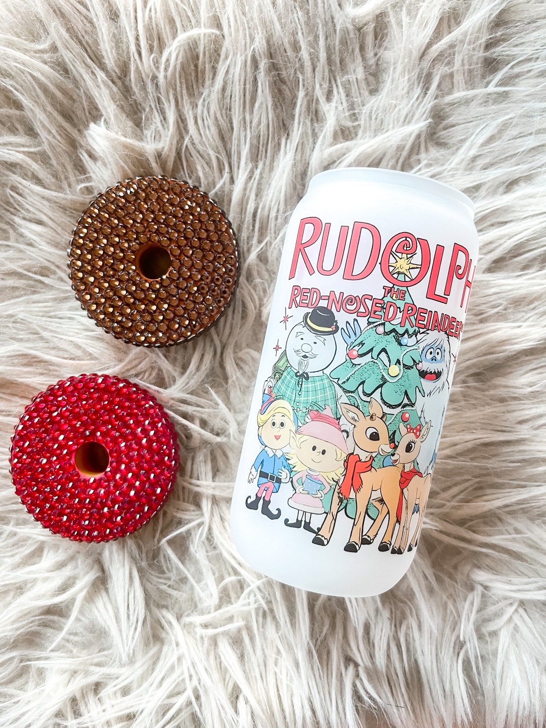 Rudolph the Red-nosed Reindeer Glass Cup Rudolph Christmas Cup - Etsy