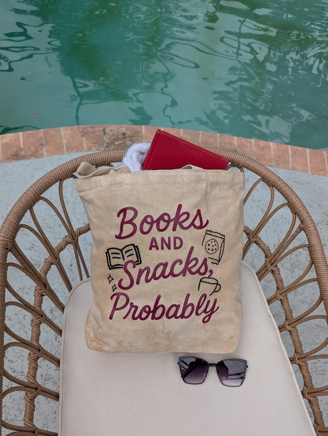 Books and Snacks, Probably Tote Bag – Hand-embroidered Book Lover Gift ...