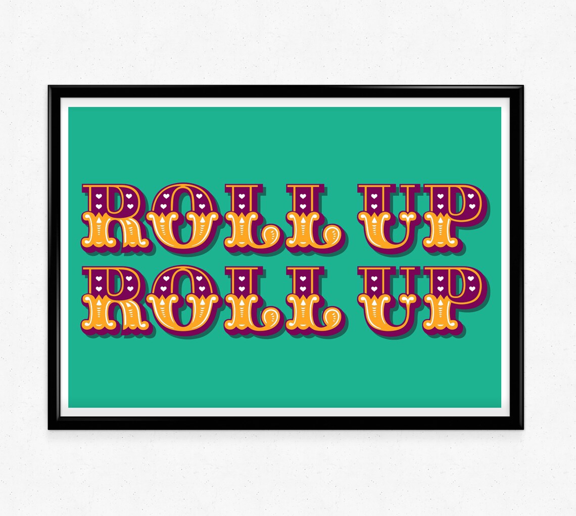 Roll up Roll up Print Pink Typography Poster Circus Art - Etsy