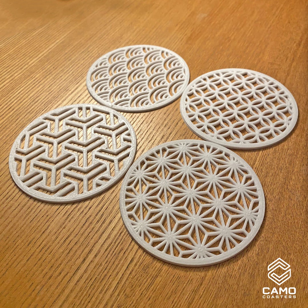 Japanese Pattern 3D Printed Coaster Pack of 4 | Rubber Wipeable Mats ...