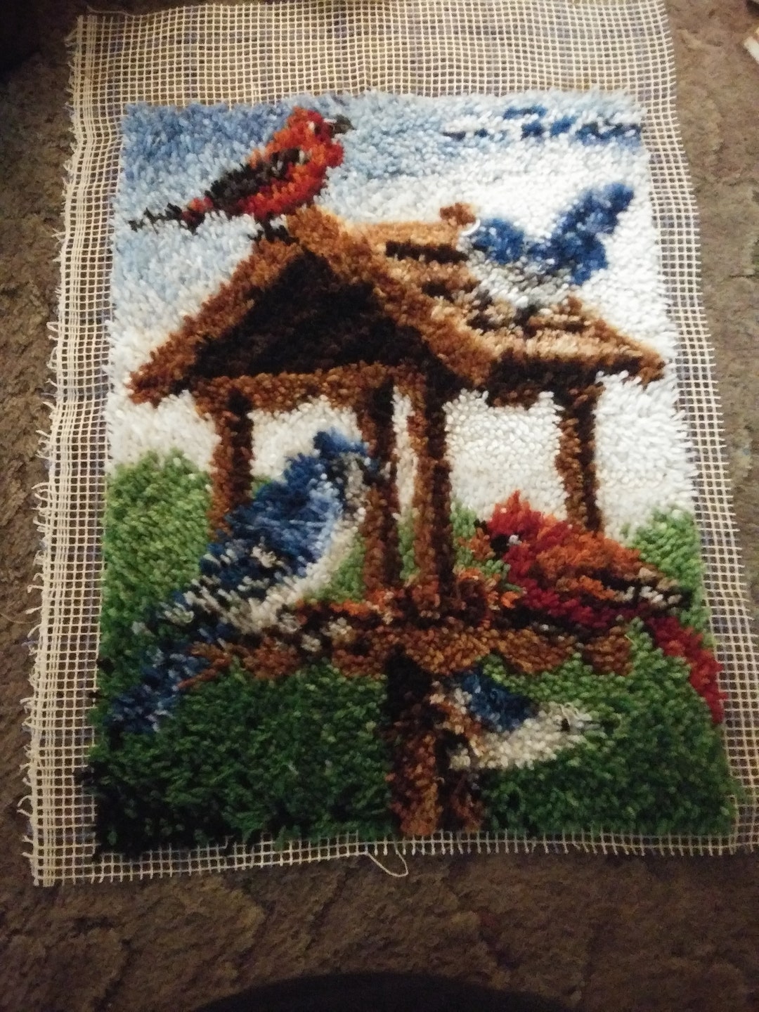 Birds in a Bird House Finished Latch Hook - Etsy