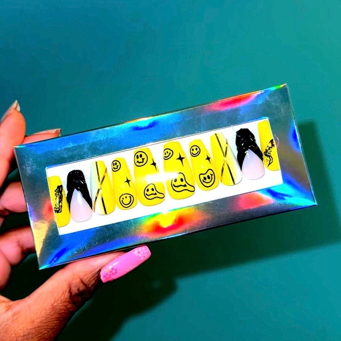 Trippy Smiley Face Gel X Press on Nails - Etsy