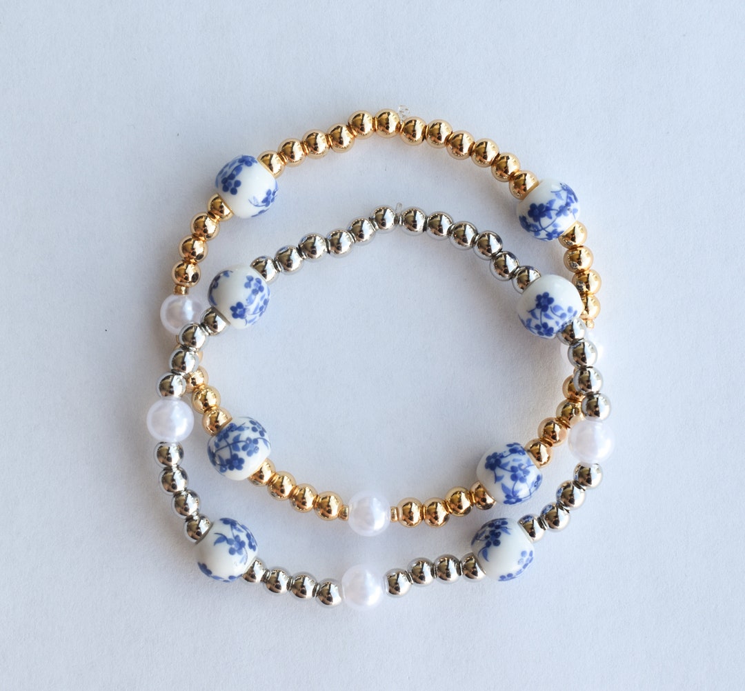 Blue Porcelain Floral Bracelet - Etsy