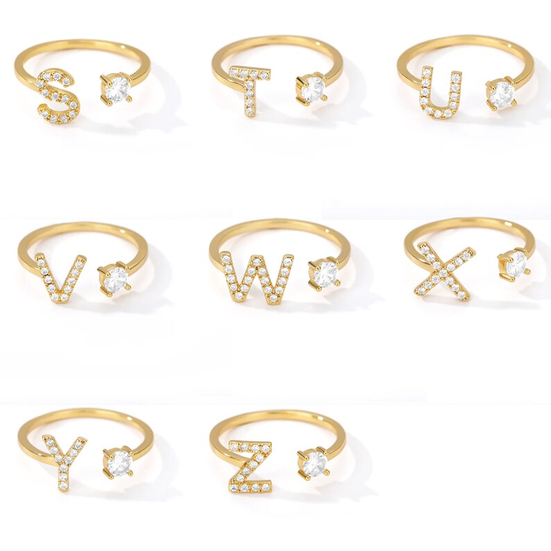 Pave Initial Ring, Dainty Letter Ring, Dainty Initial Custom Ring, CZ ...