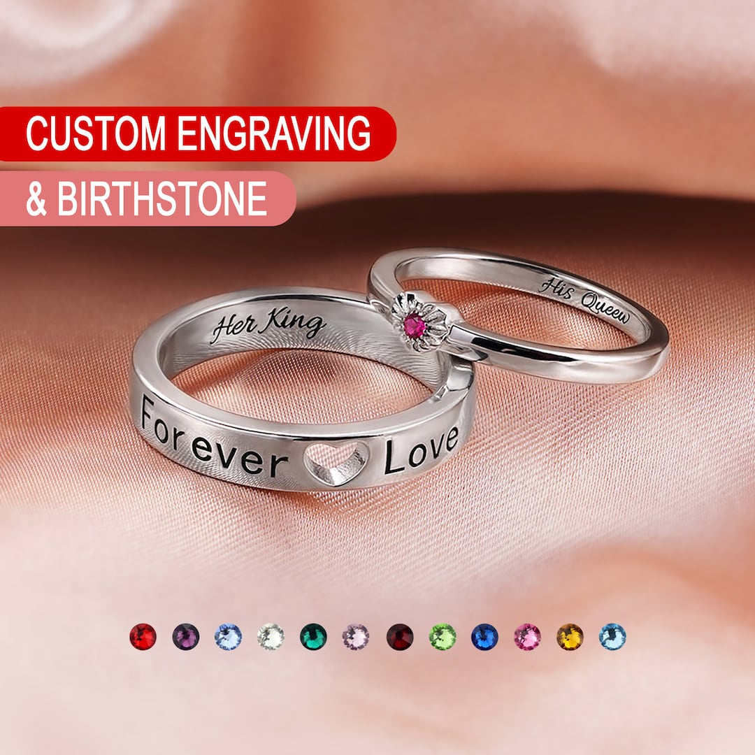 Couples Promise Rings Set in Sterling Silver | Matching Rings for ...