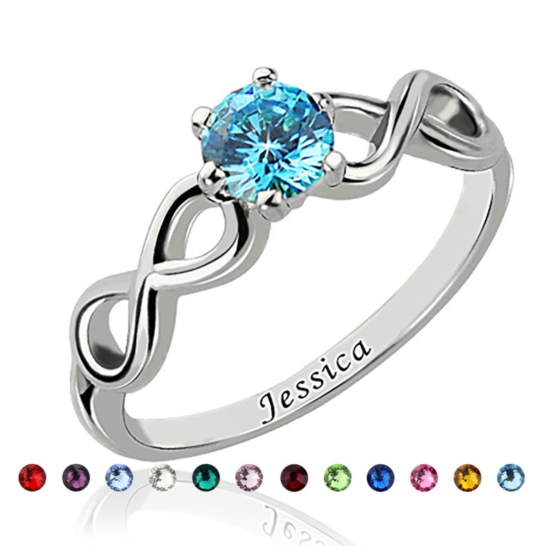 Double Infinity Promise Ring With Birthstone, Birthstone Ring, Infinity ...