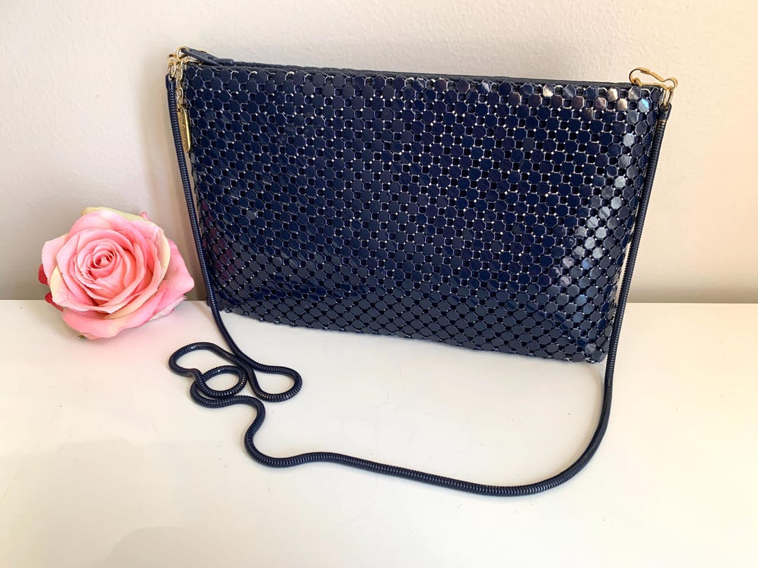Vintage Mesh Purse, Navy Blue Metal Mesh Lyrella Handbag, Party Gala ...
