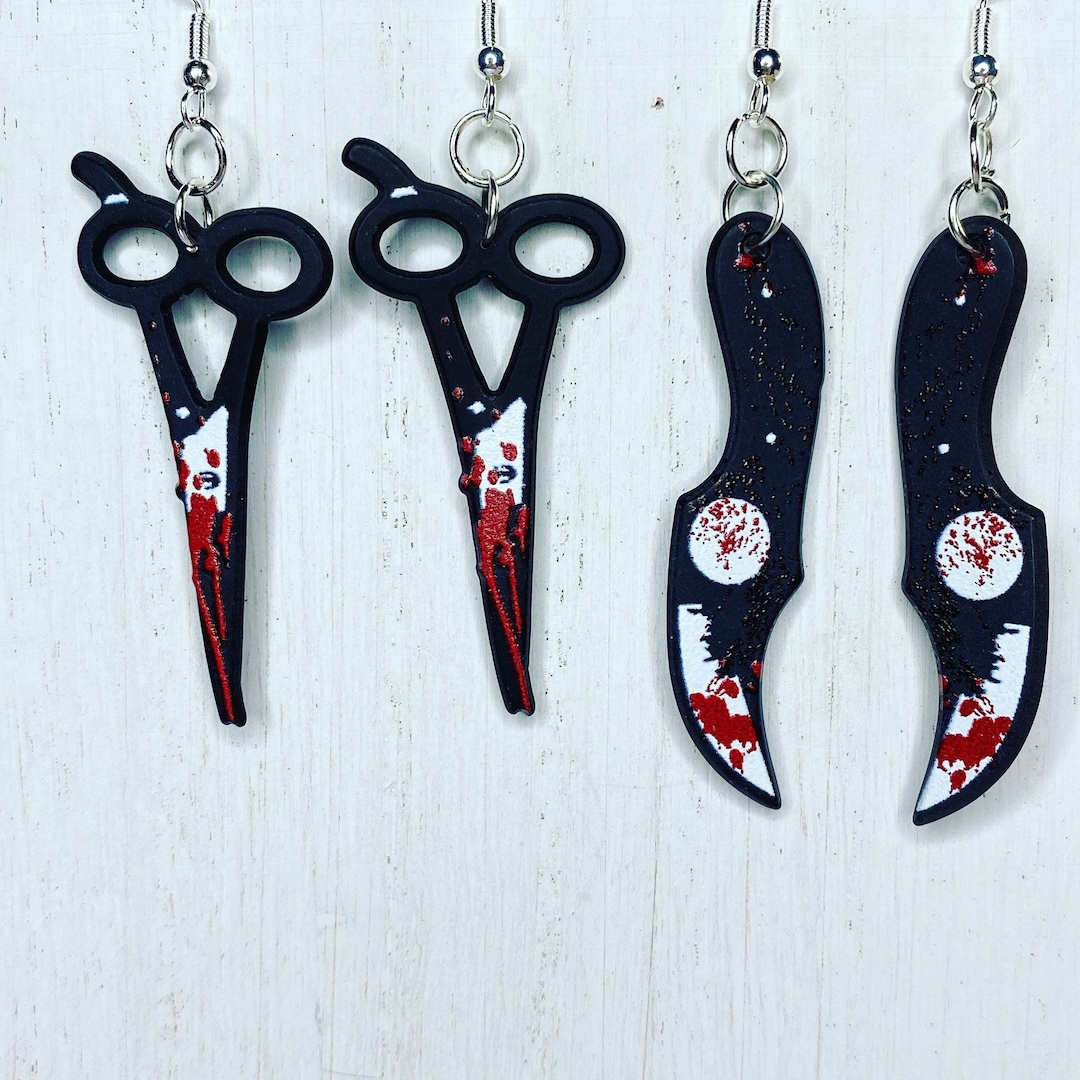 Bloody Scissors Earrings,bloody Knife Earrings,crime Earrings,halloween ...