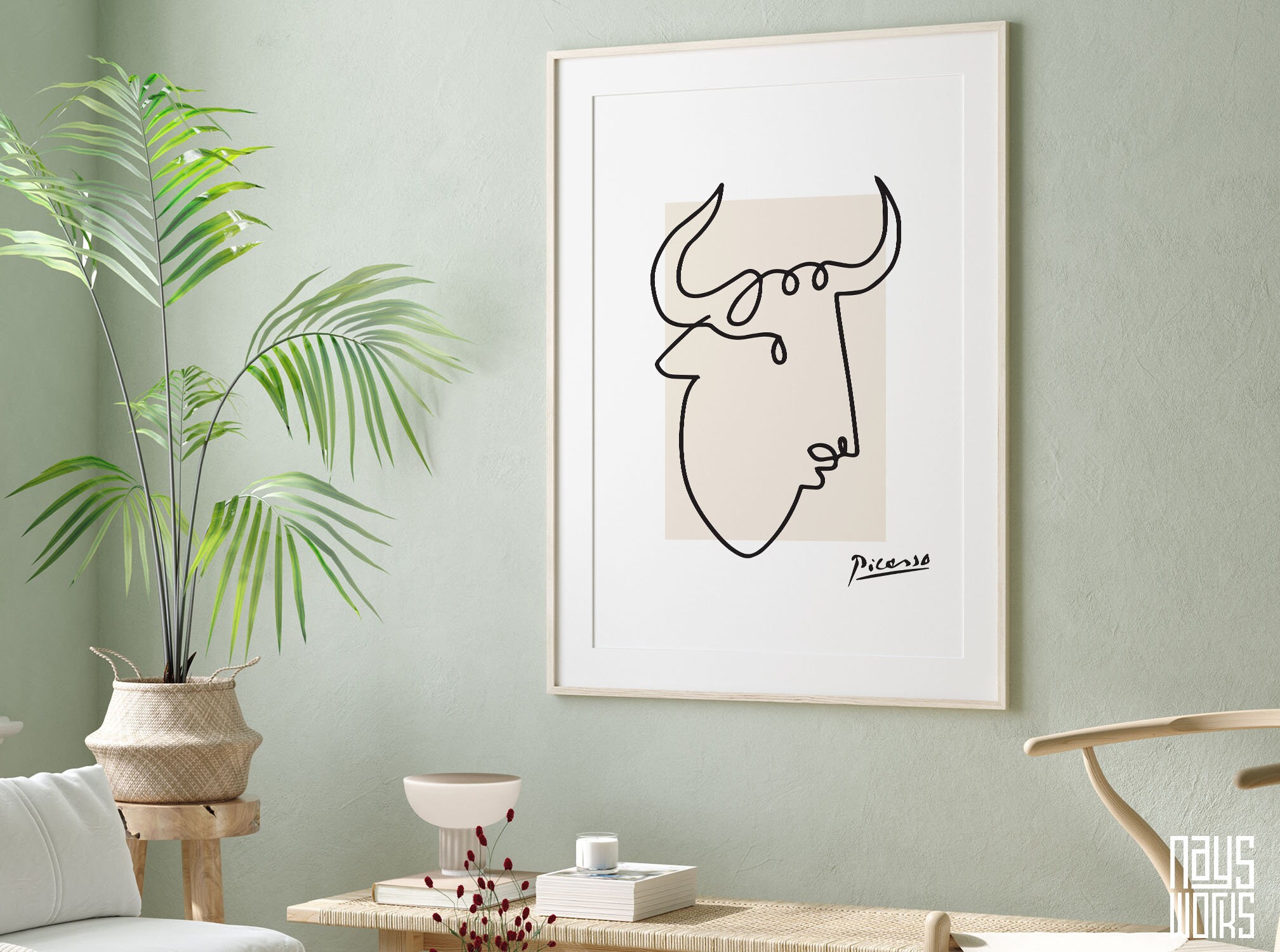 Picasso Print Bull Line Art Printable Wall Art Pablo | Etsy