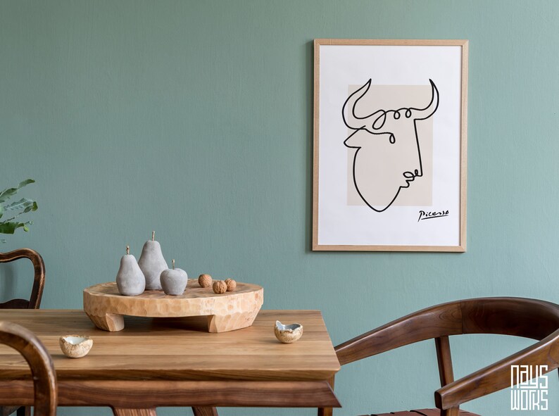Picasso Print Bull Line Art Printable Wall Art Pablo | Etsy