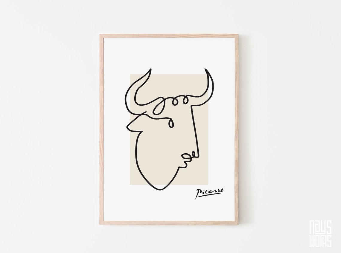 Picasso Print Bull Line Art Printable Wall Art Pablo | Etsy