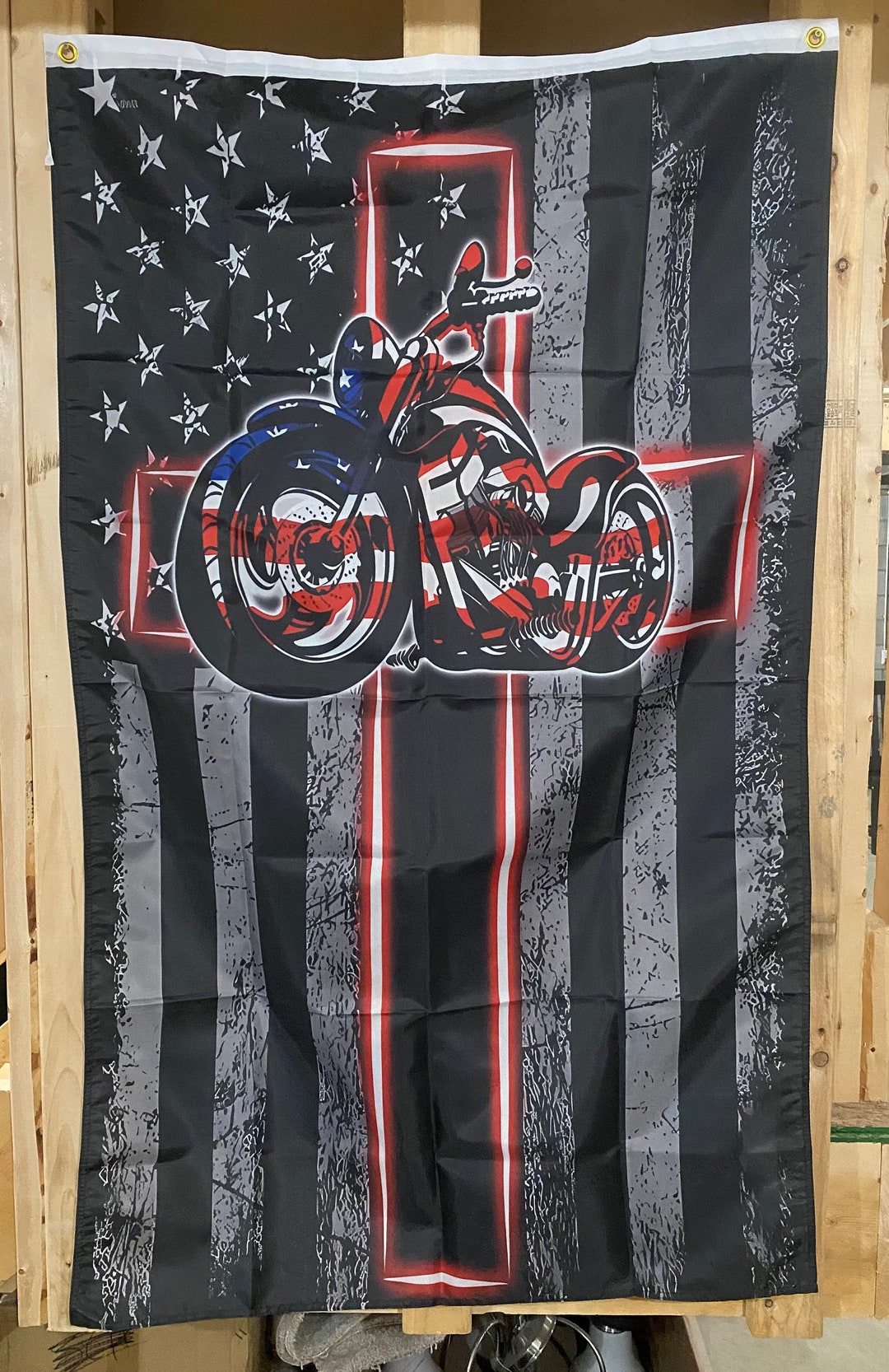 American Motorcycle Cross Biker Flag FREE USA SHIP Savior Faith ...