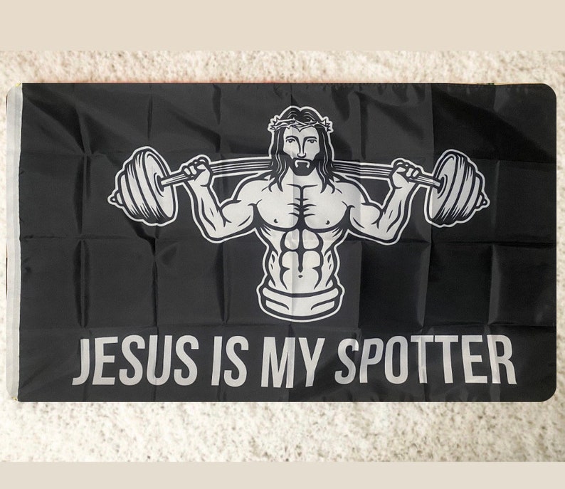 Fitness Flag Jesus is My Spotter Workout Motivation Gym Train Muscle ...