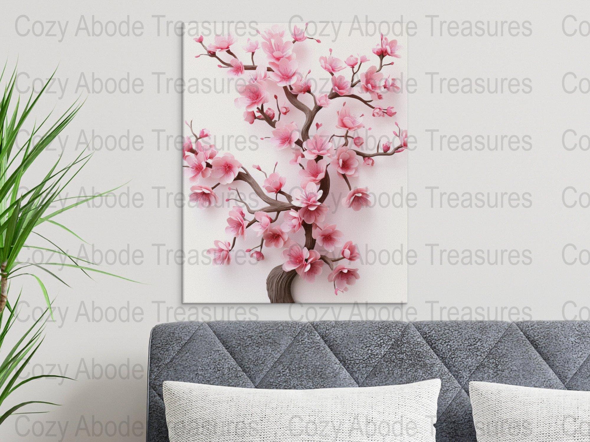 Cherry Blossom Tree Paper Art, 3D Sakura Wall Art, Pink Floral Digital ...