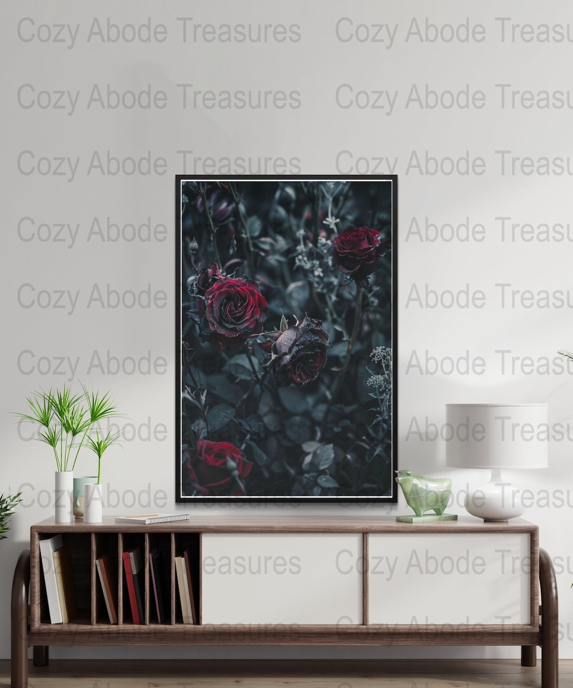 Dark Red Roses Digital Wall Art, Gothic Floral Background, Moody Nature ...