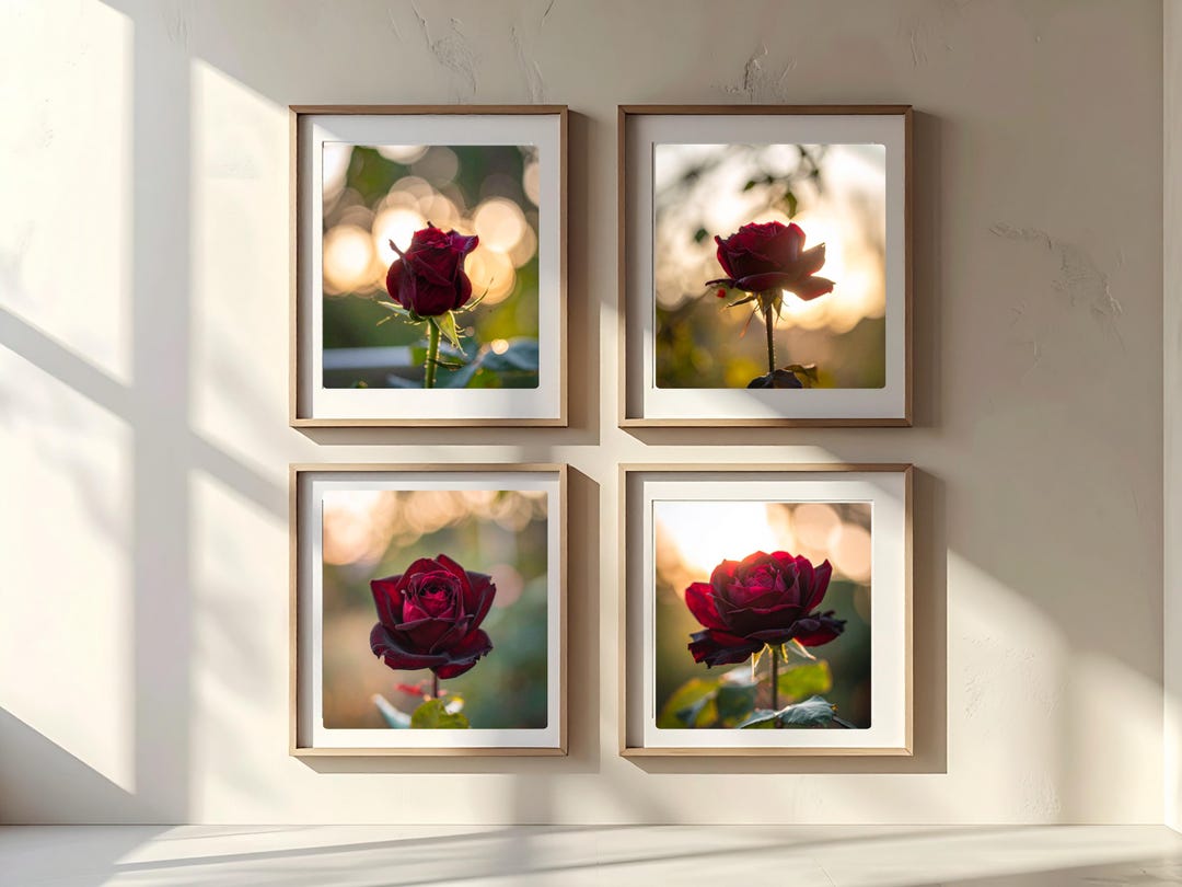 Romantic Red Rose Wall Art Set of 4 | Vintage Rose Gallery Wall ...