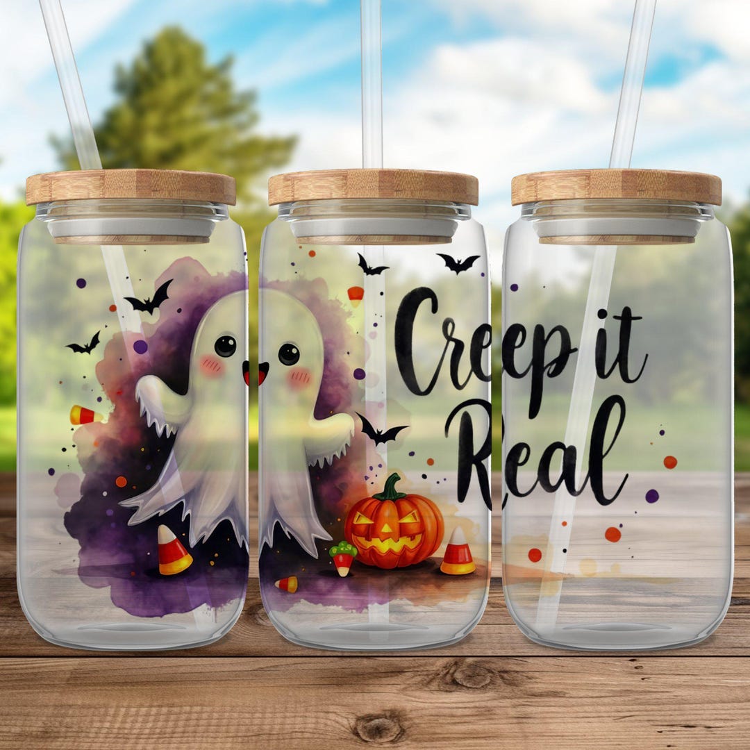 Halloween Ghost Pumpkin Glass Can, Spooky Drinkware With Lid and Straw ...