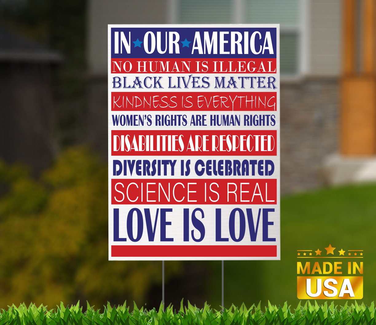 In Our America VERTICAL - Double Sided Corrugated Yard Sign With H ...