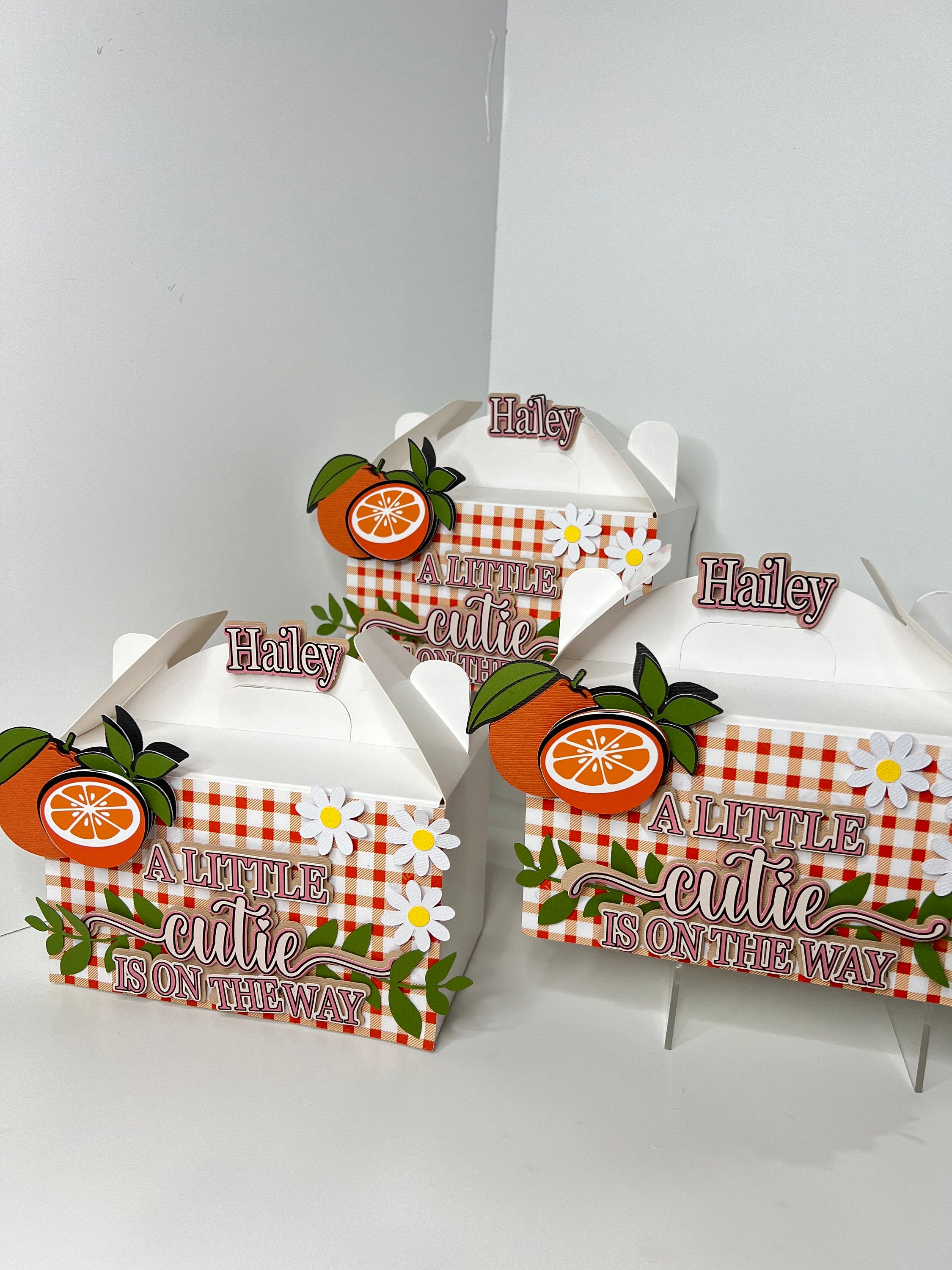 A Little Cutie is on the Way Favor Boxes, Gable Box, Daisy Birthday ...