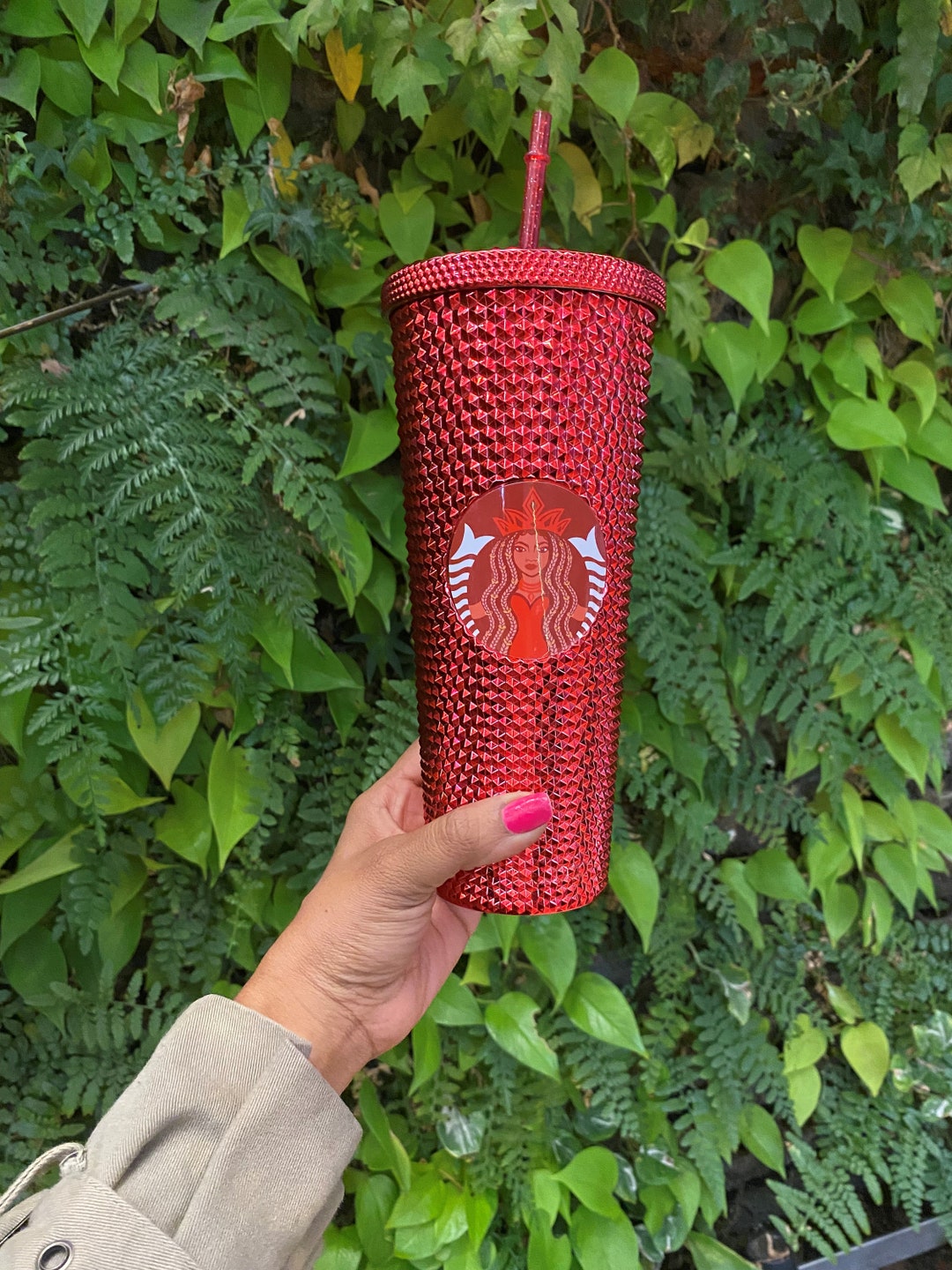 Starbucks Queen-red Starbucks Inspired Logo Studded Tumbler With Lid ...