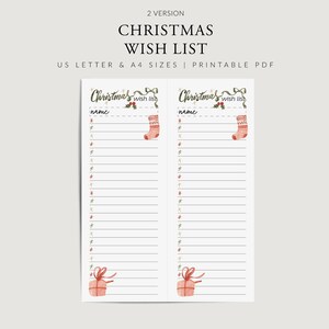 Cute Printable Christmas Wish List Template, 2 Versions Included ...