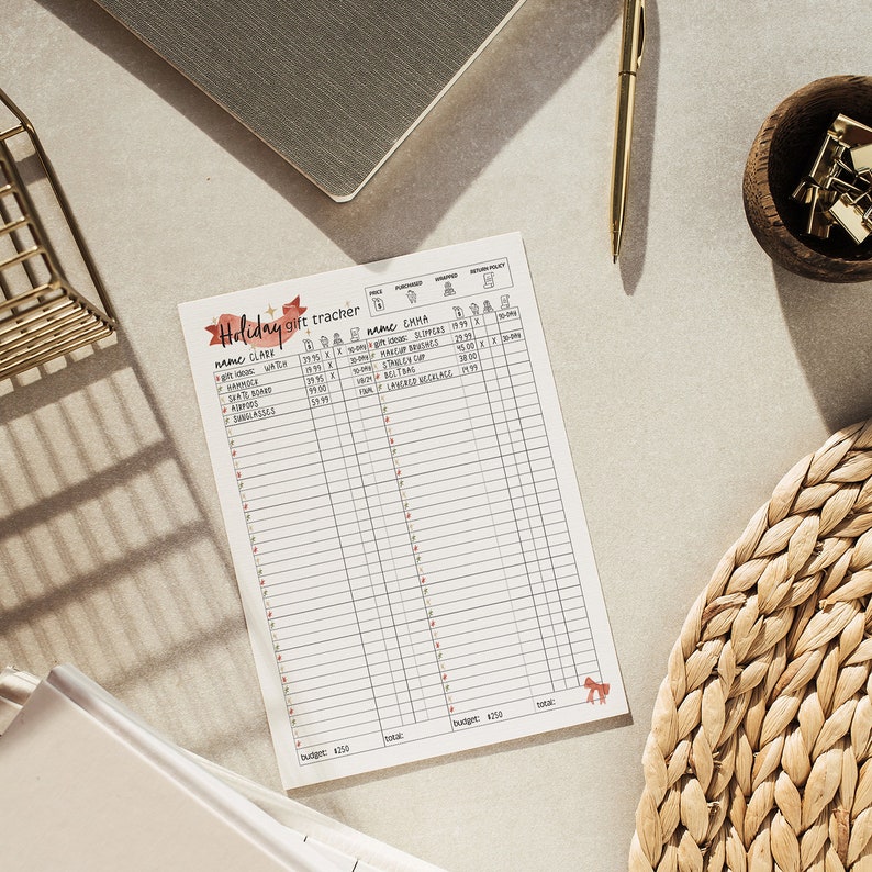 Holiday Gift Tracker Printable, Budget Organizer (US Letter, A4, PDF ...