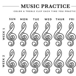 Monthly Music Practice Chart, Color in Music Practice Log, Music ...