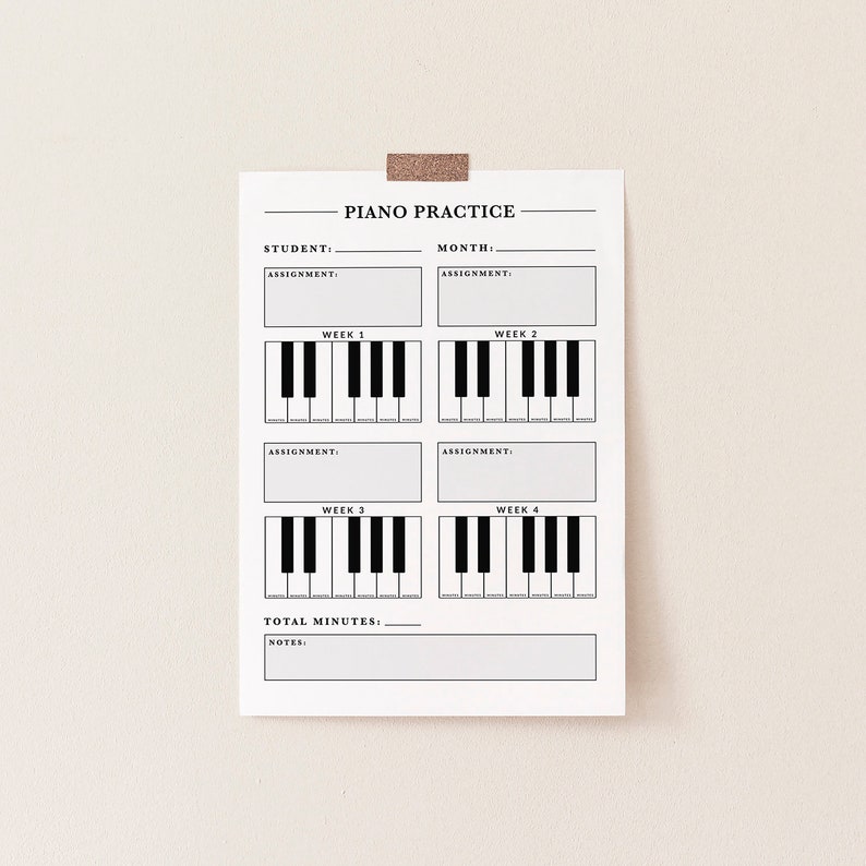 Monthly Piano Practice Chart: Monthly Student Assignment Sheet and ...