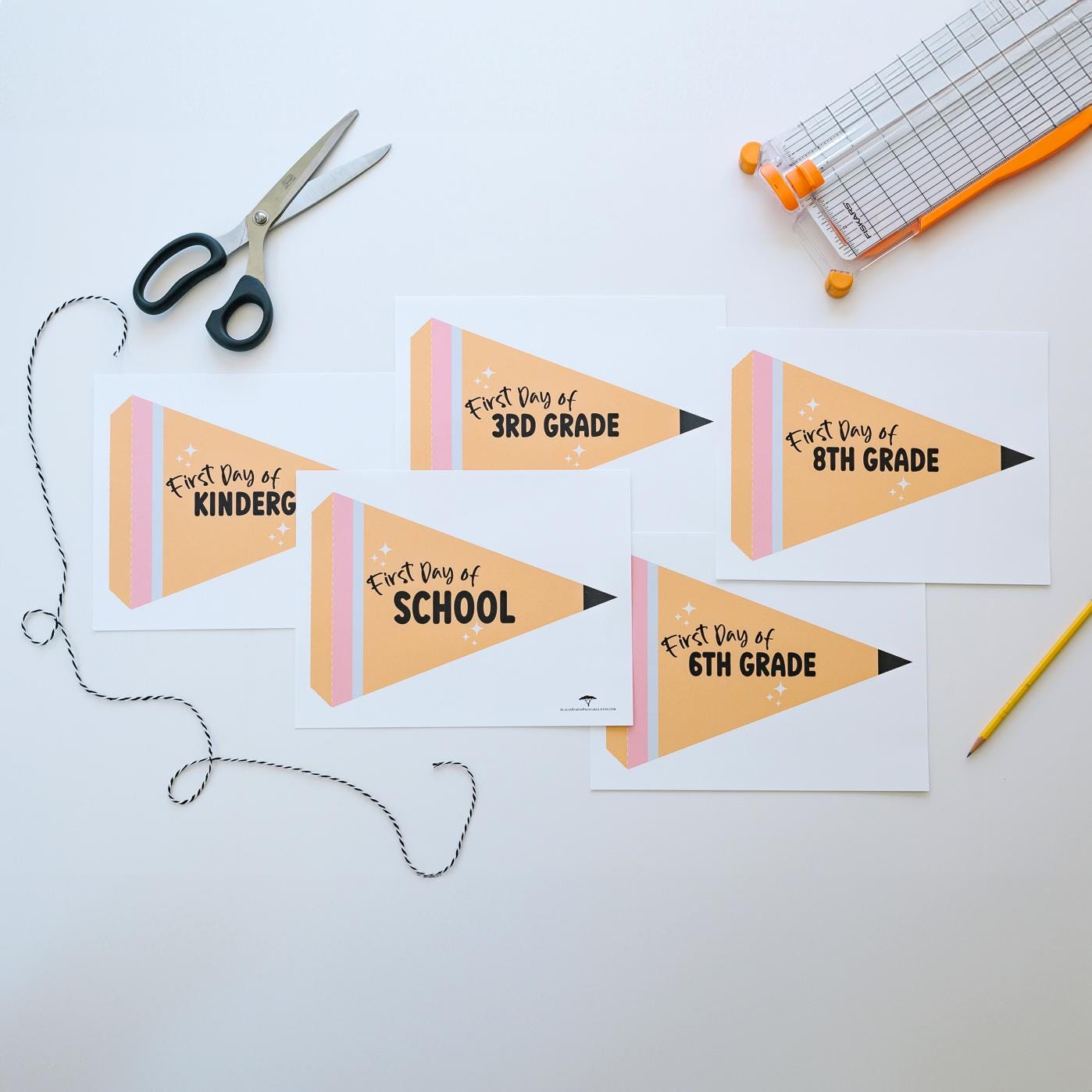 First Day of School Pencil Pennant Flags: Printable Preschool to 12th ...