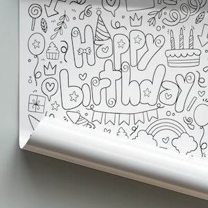 Huge Birthday Coloring Poster Big Happy Birthday Coloring - Etsy