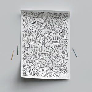 Huge Birthday Coloring Poster, Big Happy Birthday Coloring Sheet, Kids ...