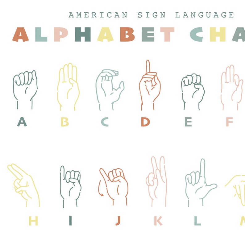 Colorful ASL Alphabet Poster American Sign Language - Etsy