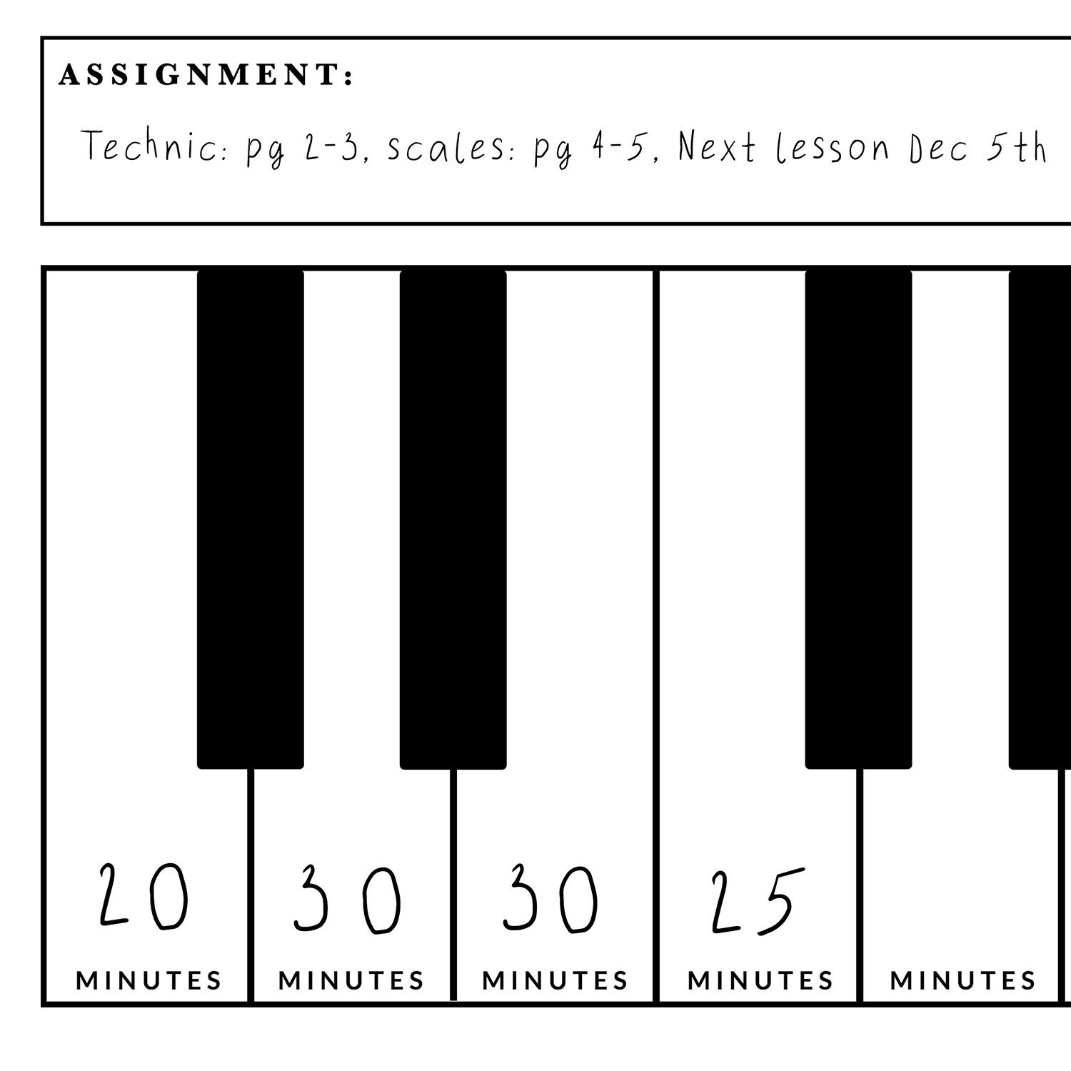 Weekly Piano Practice Chart Printable: Student Assignment Log ...