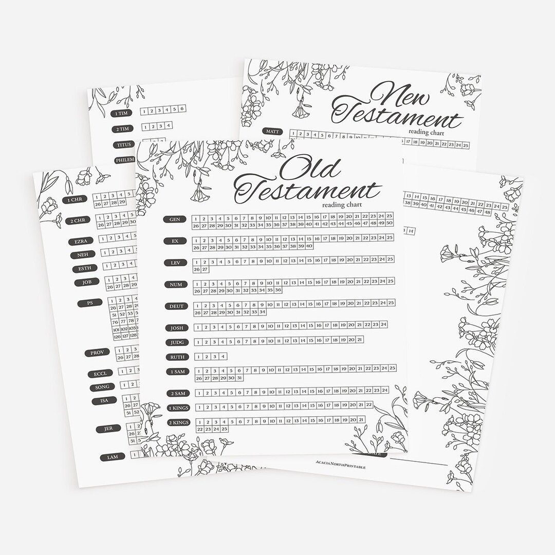 Floral Bible Reading Chart, Old & New Testament (PDF, JPG, US Letter ...