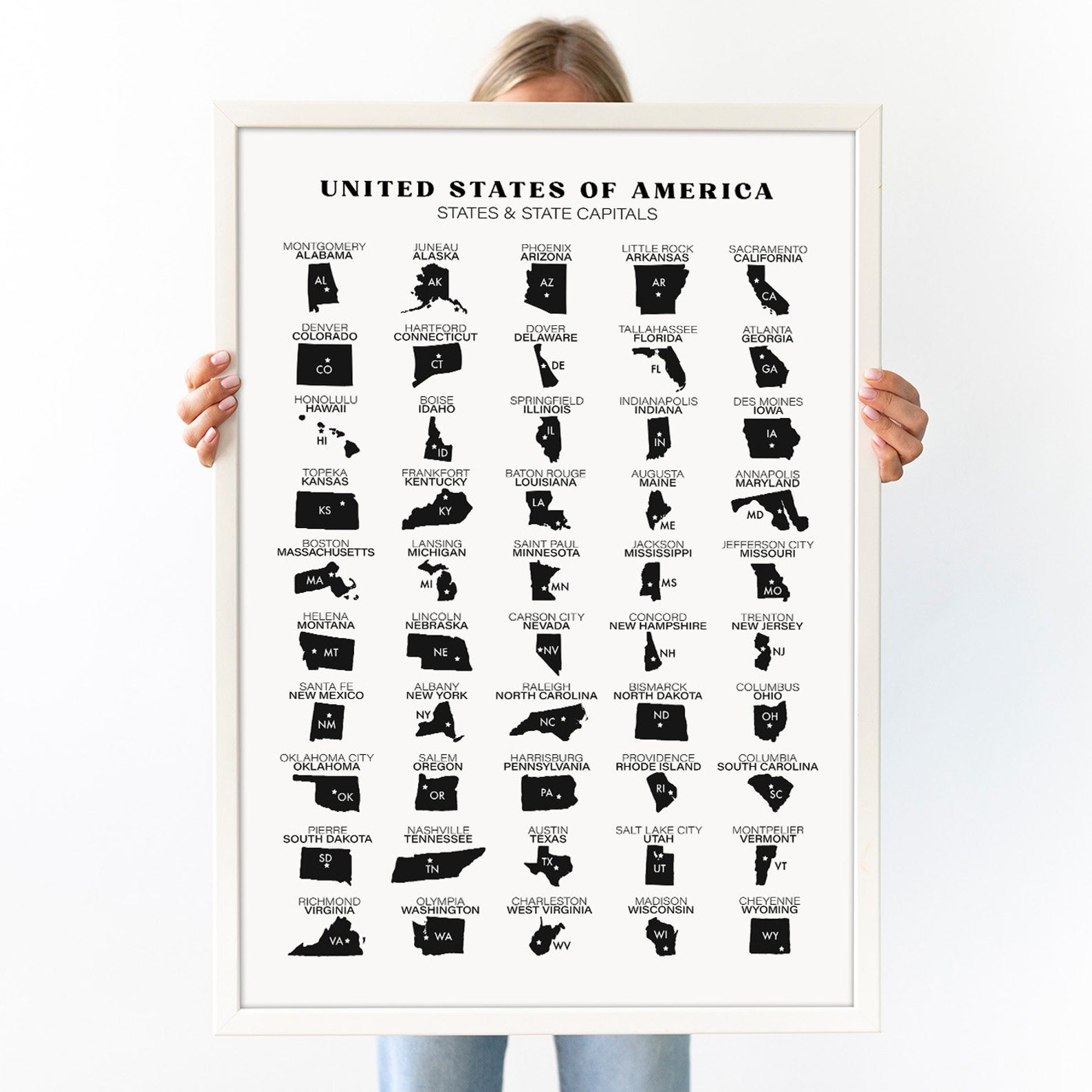 US States and Capitals Poster: Minimalist Classroom Decor (digital ...