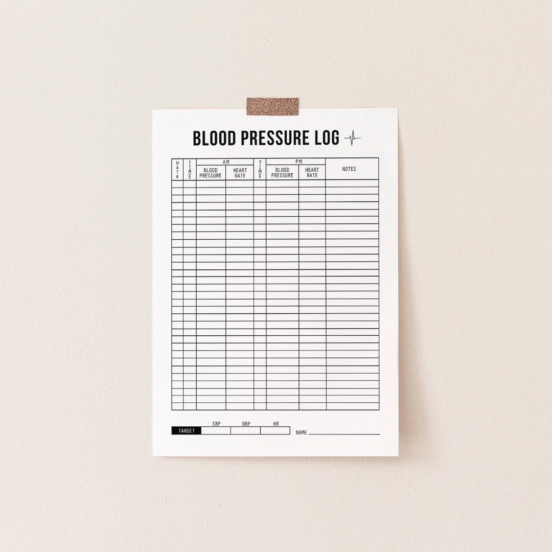 Daily Blood Pressure Chart, Printable Blood Pressure Tracker, Blood ...