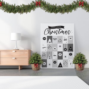 Huge Printable Christmas Countdown Poster, Big Black and White Advent ...