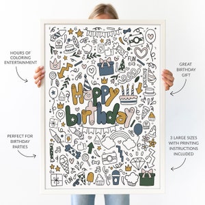 Huge Birthday Coloring Poster, Big Happy Birthday Coloring Sheet, Kids ...
