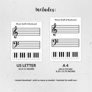 Music Staff and Piano Keyboard Practice Sheet, Piano Key Practice ...