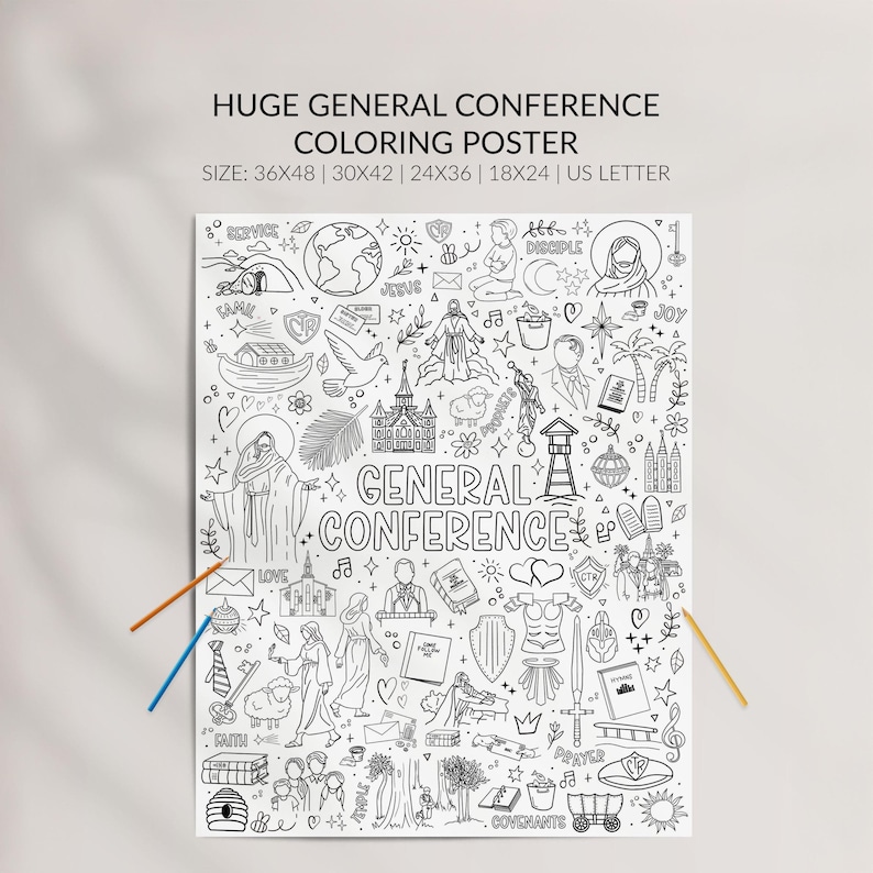 Huge General Conference Coloring Poster: Youth and Primary Kids Quiet ...