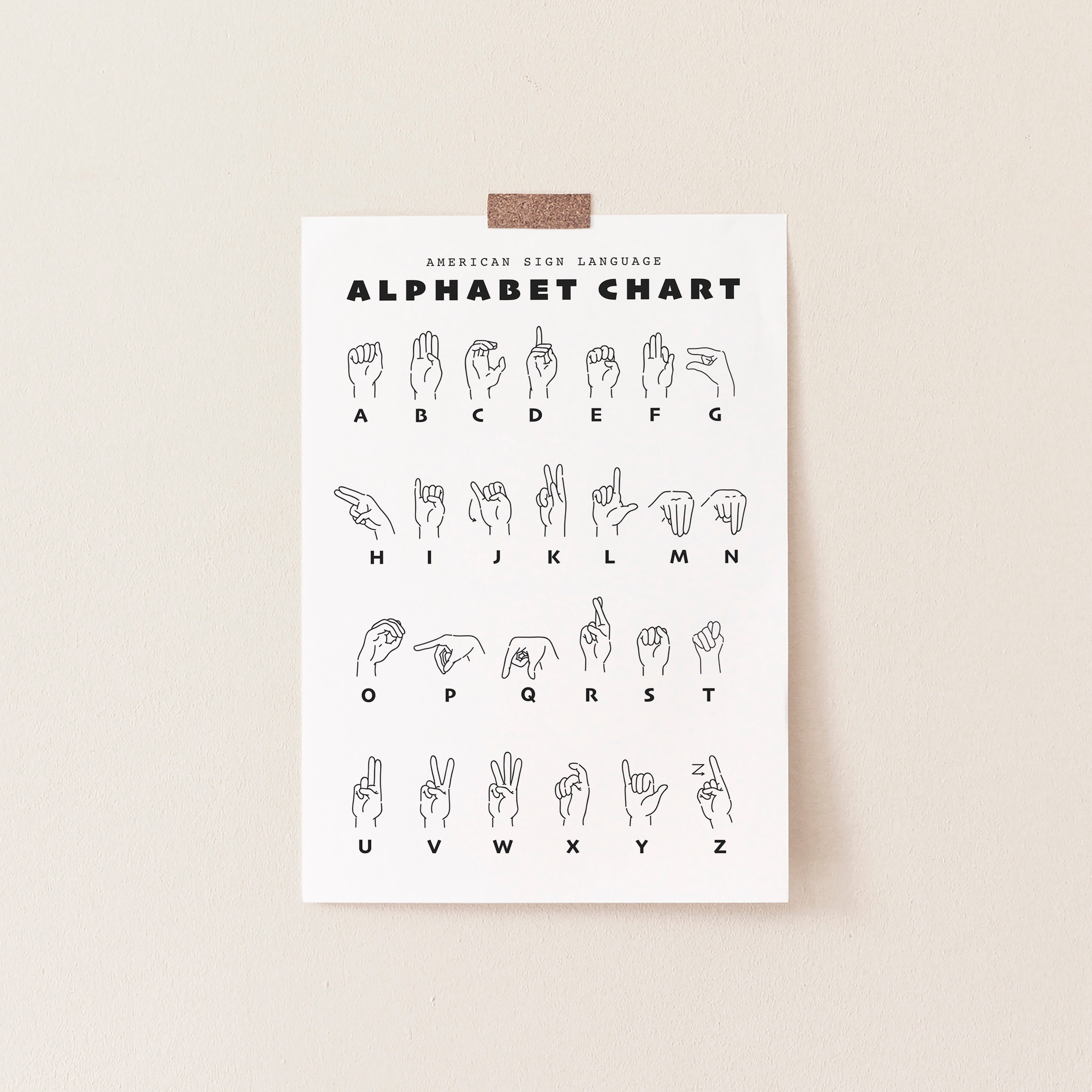 American Sign Language Alphabet Chart Minimal Sign Language - Etsy