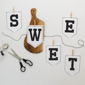 Printable Black and White Pennant Banner With Alphabet Letters, Numbers ...