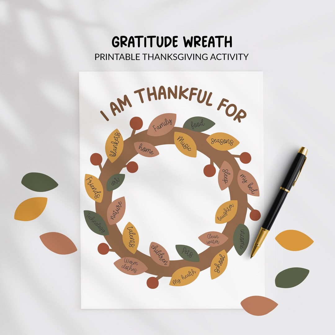 Printable Thanksgiving Gratitude Wreath: “I Am Thankful For” Leaf Craft ...