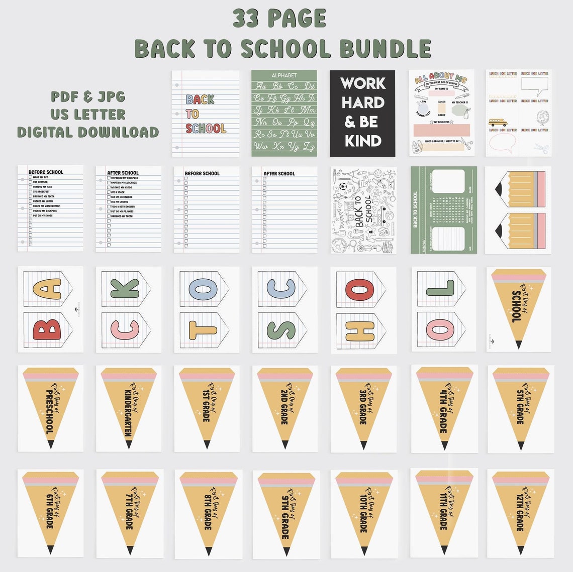 Back to School Printable Bundle: First Day Flags, Banner, Activities ...